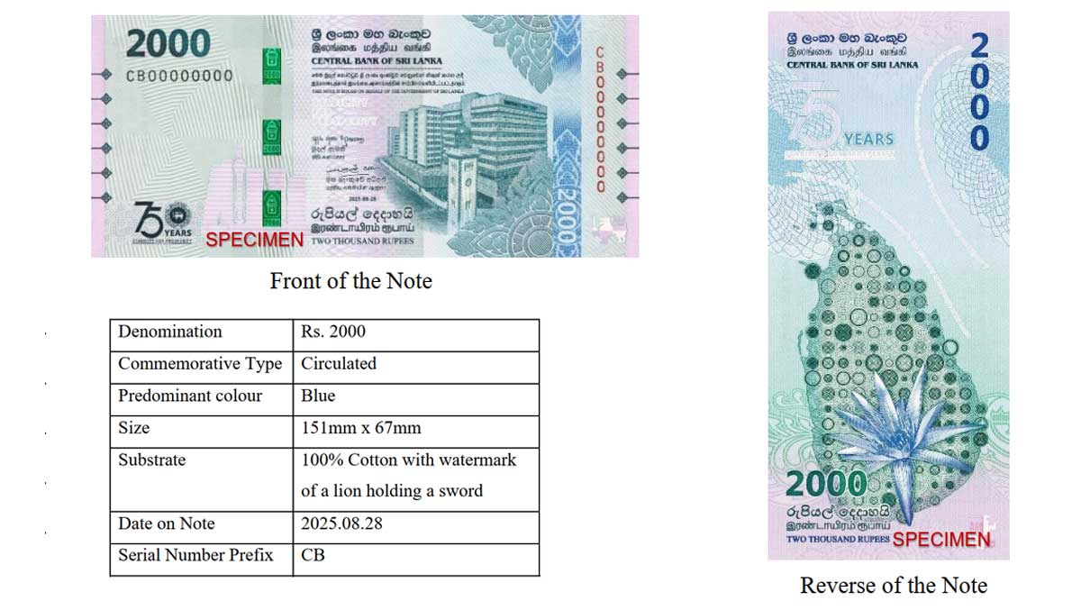 Sri Lanka’s central bank issues Rs2,000 note with accessibility features | EconomyNext